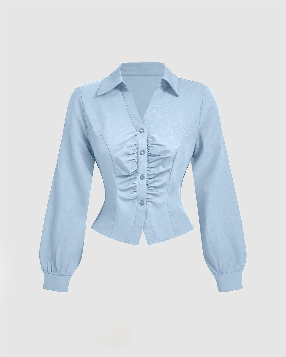 Front Pleated Fitted Long Sleeve Sky Blue Shirt – Littlebox India