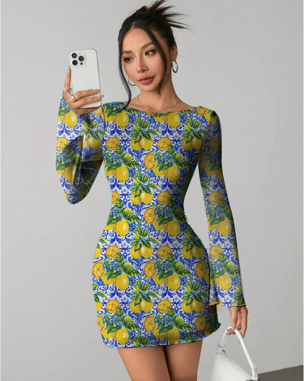Printed Full Sleeve Bodycon Mini Dress – Littlebox India
