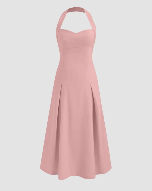 Halter Neck Backless Pleated Midi Dress in Dusty Pink – Littlebox India