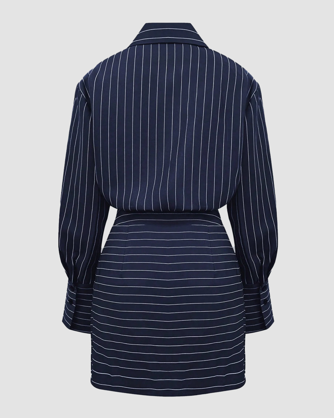Navy Blue Striped Collared Neck Full Sleeve Mini Dress – Littlebox India