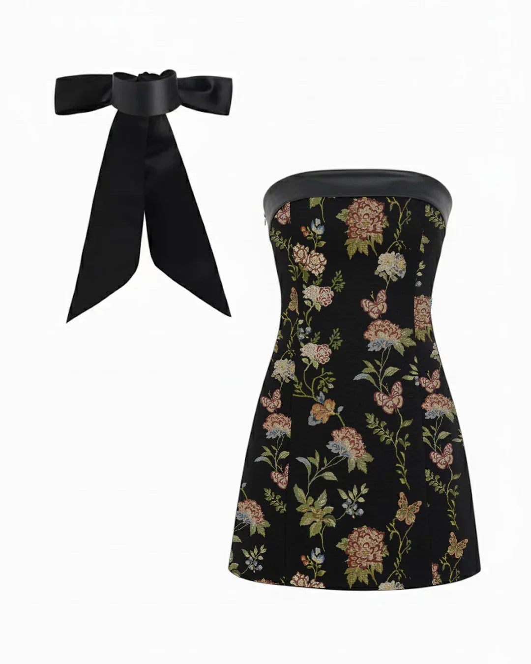 Jacquard Floral A-line Mini Dress with Bowknot scarf – Littlebox India