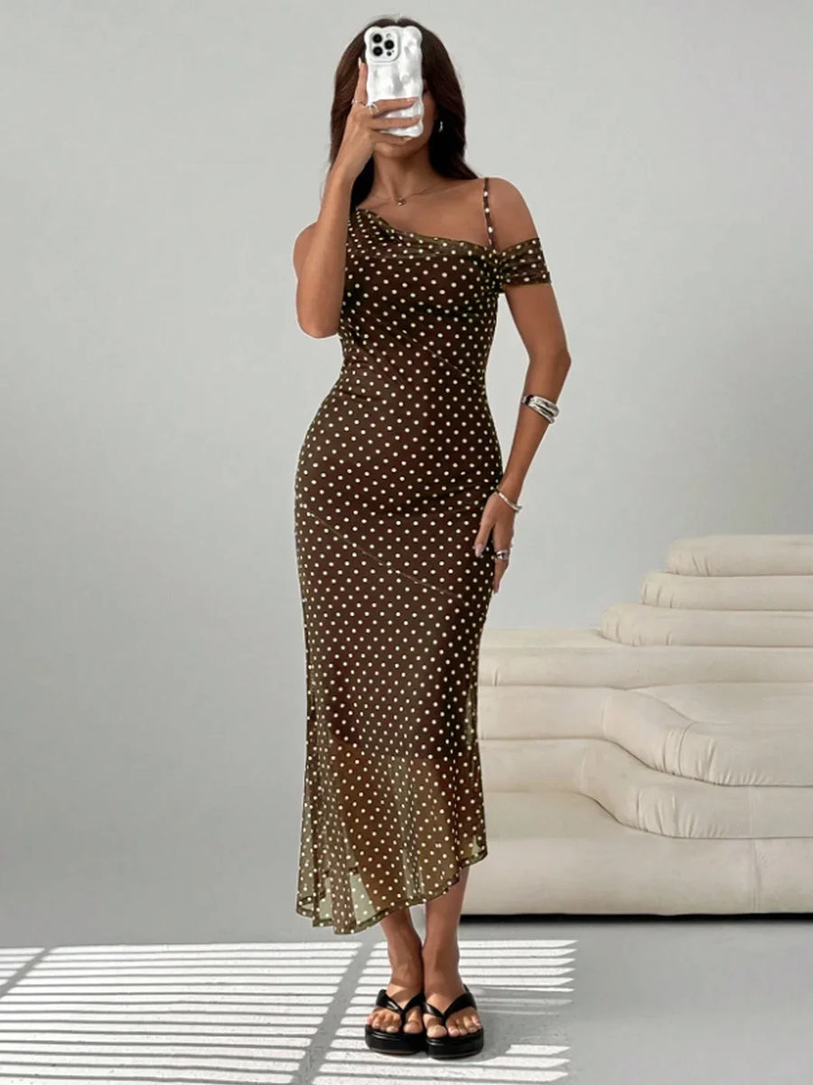Polka Dot Asymmetric One-Shoulder Midi Dress – Littlebox India