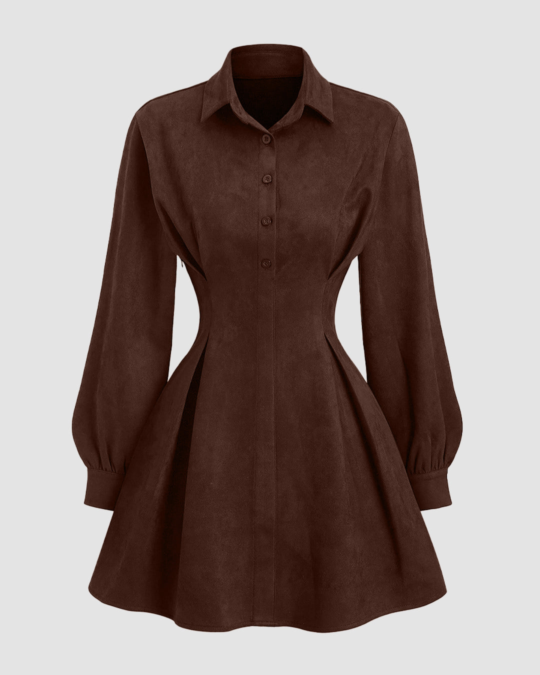 Suede Collared A-Line Mini Dress with Ruched Waist in Brown – Littlebox ...