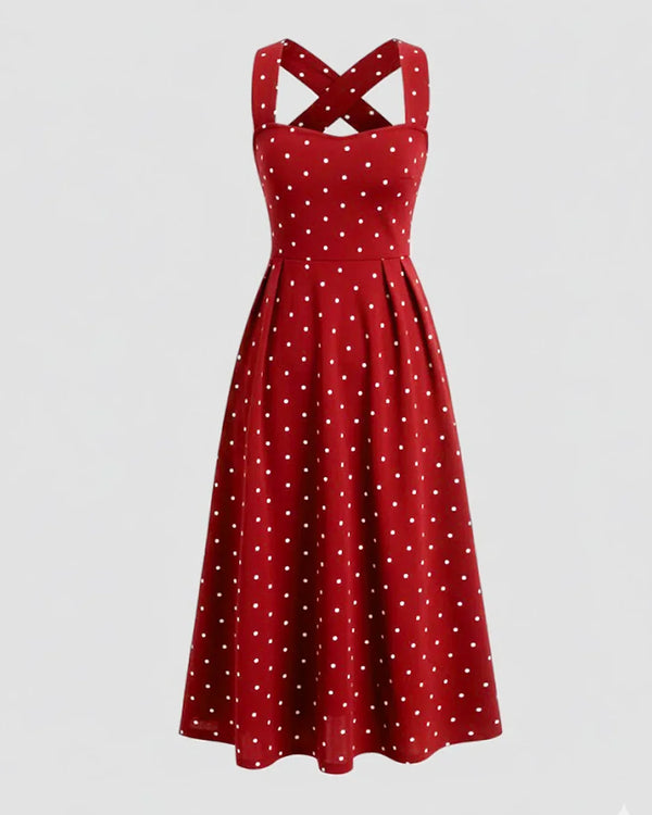 Sweetheart Fit & Flare A-Line Hem Polka Dot Sleeveless Midi Dress in R ...