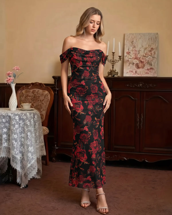 Off Shoulder Mermaid Slim Fit Straight Hem Solid Midi Dress- Littlebox ...