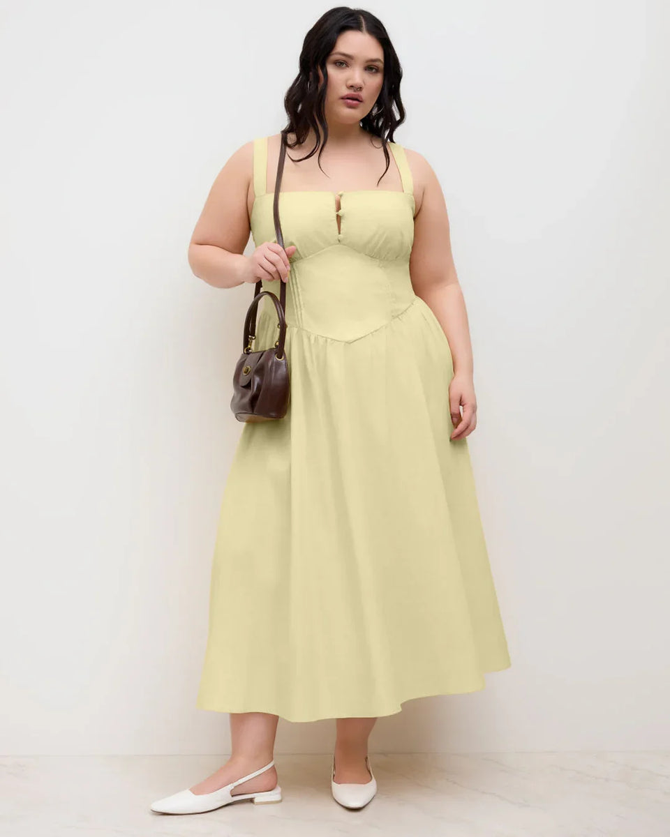 Square Neck Lace Up Ruffle Maxi Dress Curve & Plus in French Vanilla ...