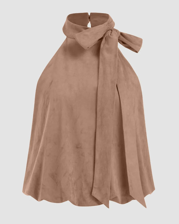 Suede Halter Neckline Knotted Top in Mud – Littlebox India