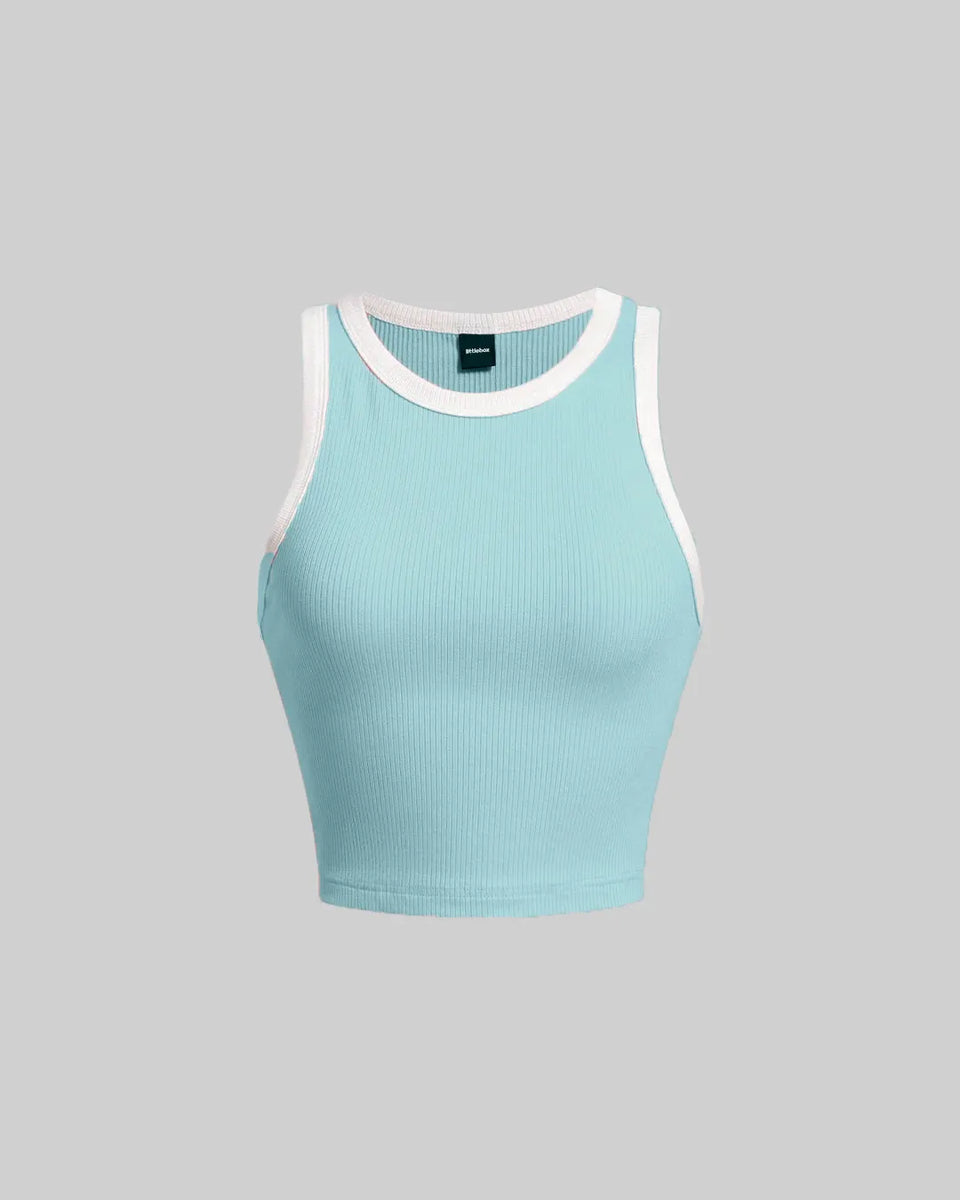 Powder Blue Ribbed Tank Top with White Trim – Littlebox India