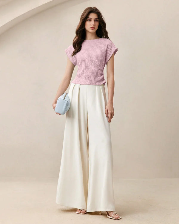 Textured Knit Boxy Fit Top in Baby Pink - Littlebox India