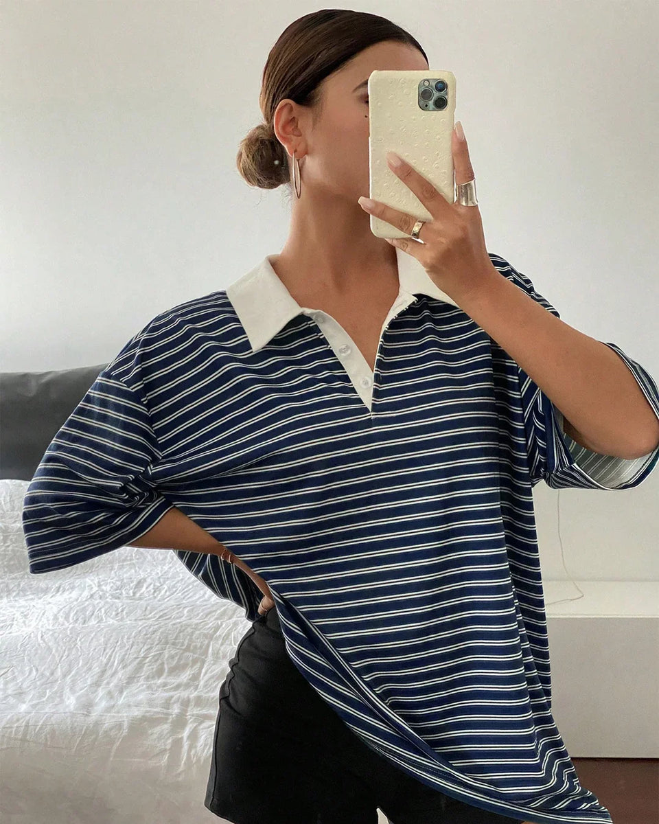 Casual Striped Half Button Polo T-Shirt – Littlebox India