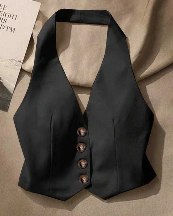 Halter Neck Button Front Top for Women in Black – Littlebox India