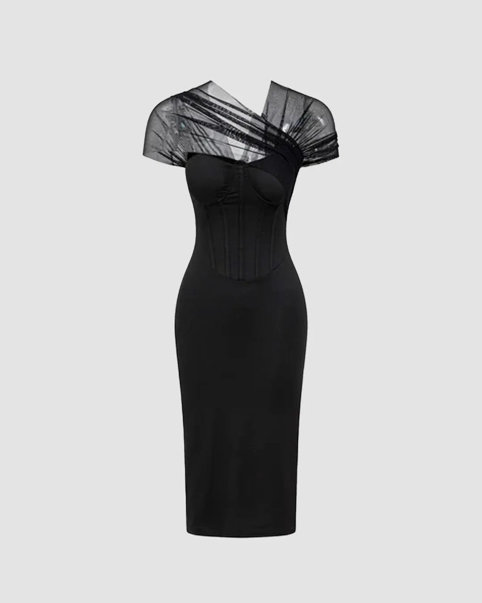 Corset Short Sleeve Black Maxi Dress - Littlebox India