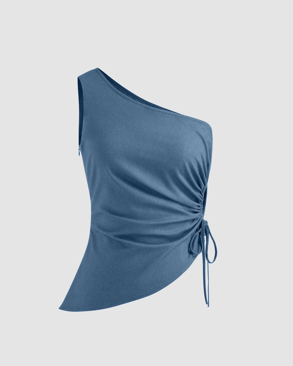 Asymmetrical Neck Solid Drawstring Blue Top – Littlebox India