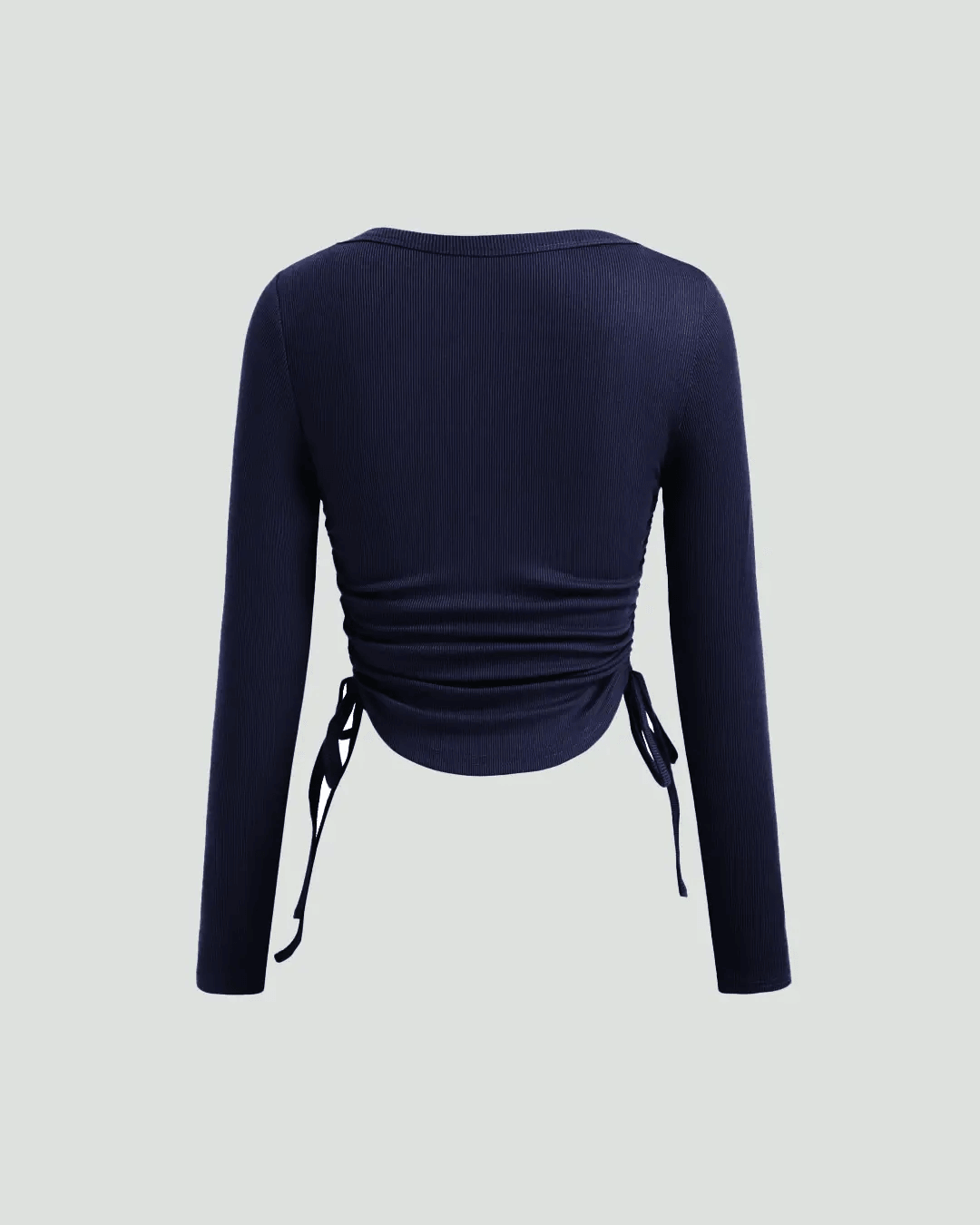 Square Neck Drawstring Long Sleeve Top In Navy Blue – Littlebox India