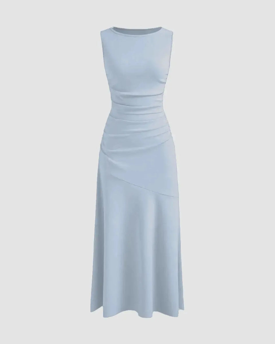 Solid Ruffle Ruched Ice Blue Maxi Dress - Littlebox India