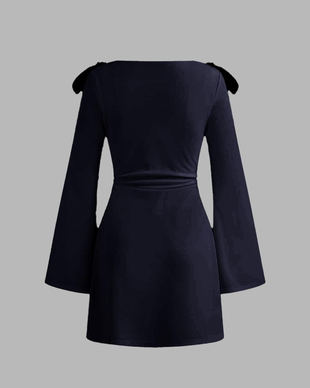 Boat Neckline Bowknot Navy Blue Mini Dress - Littlebox India