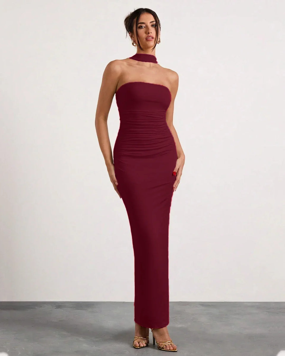 Burgundy Strapless Bodycon Dress - Littlebox India