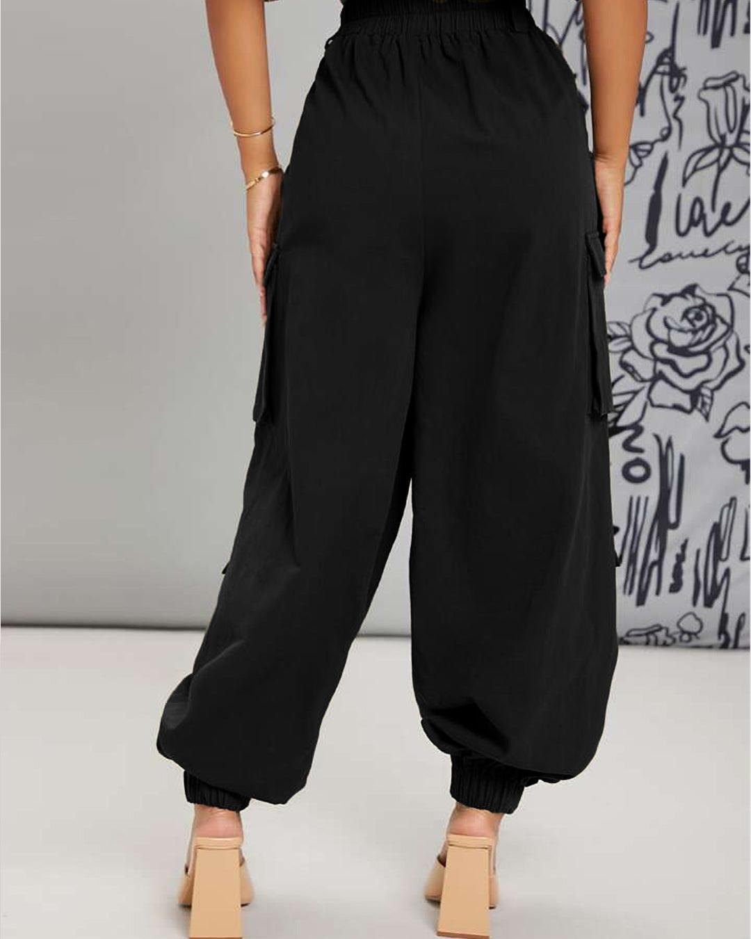 Button Me Up Flap Pocket Fly Black Cargo Pants | Littlebox India