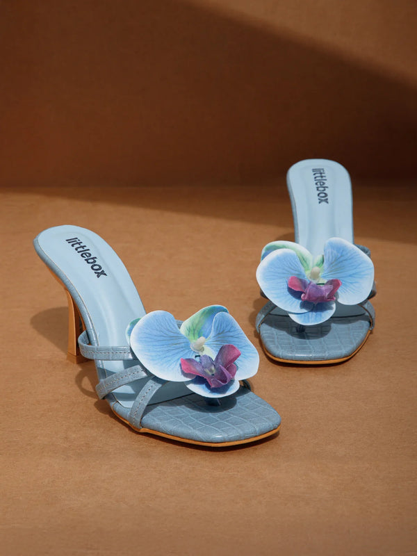 Blue Flower Decor High Heel Beach Sandals – Littlebox India