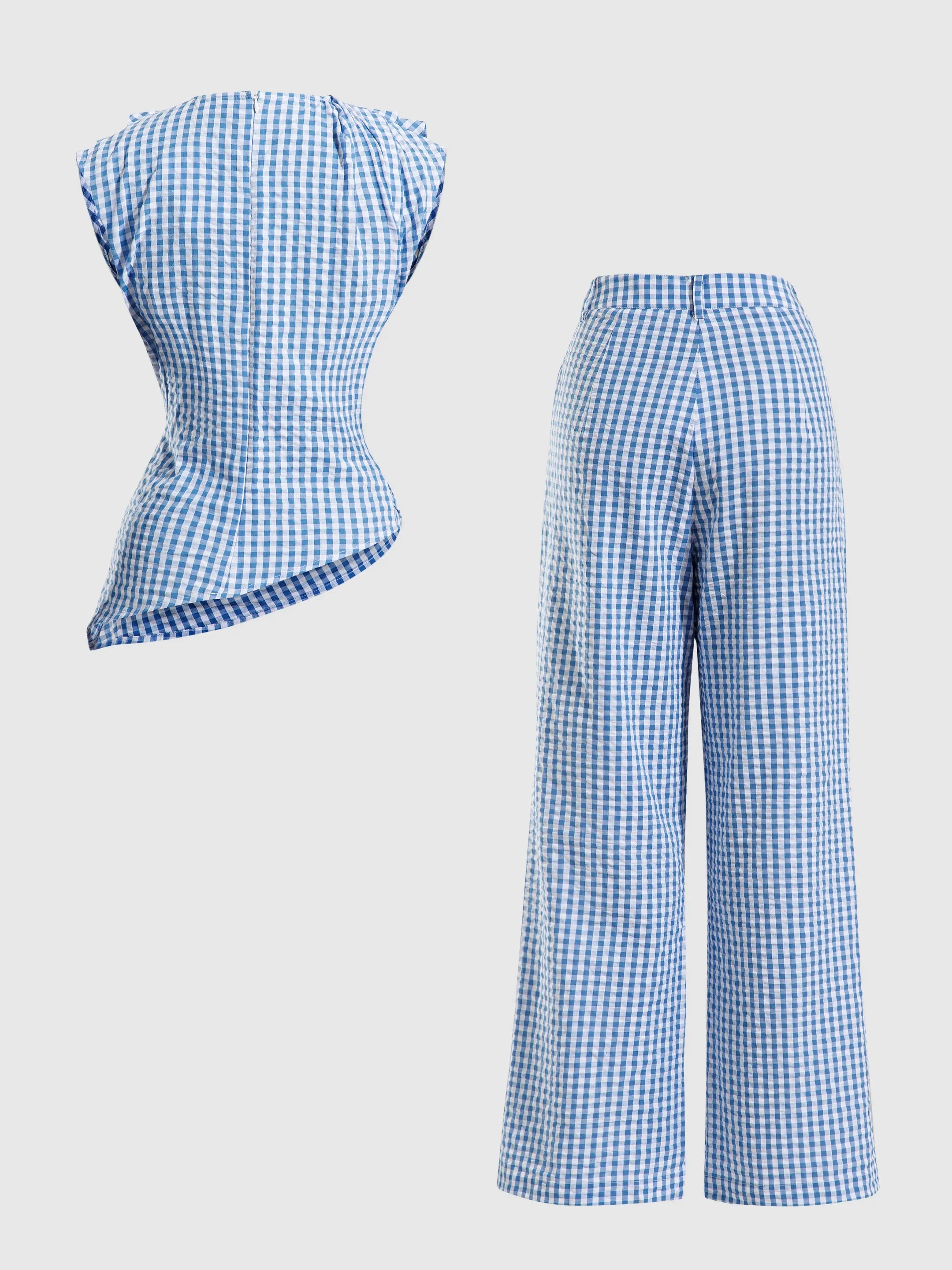 Checkered Asymmetric Top & Wide-Leg Trousers Co-ord Set – Littlebox India