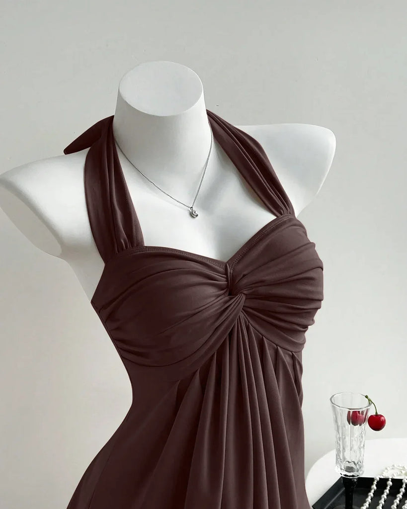 Chocolate Twist Front Draped Halter Top - Littlebox India