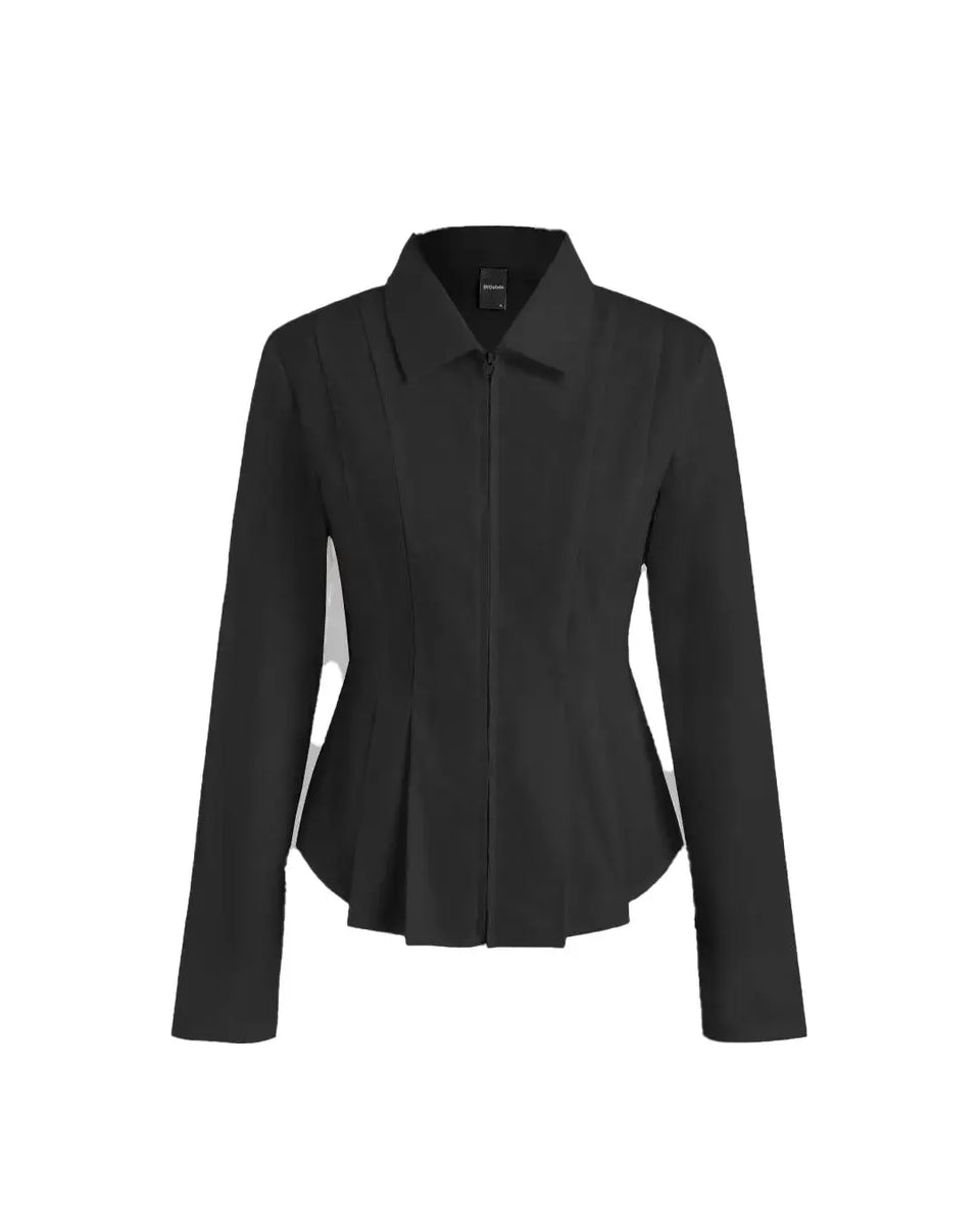 Collar Solid Pleated Zipper Long Sleeve Black Shirt – Littlebox India