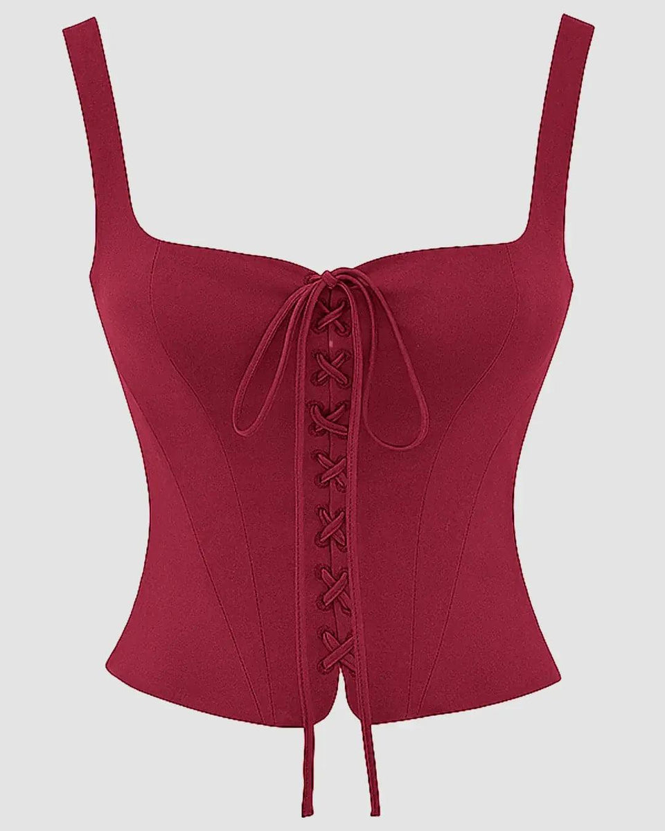 Corset Straps Sleeveless Lace-up Tank Tops In Redberry – Littlebox India