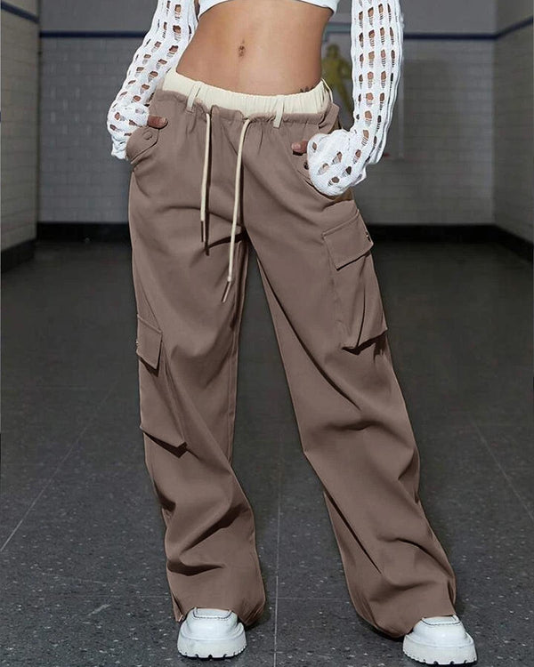 Double Waisted Flap Pocket Cargo Pants In Cappuccino – Littlebox India