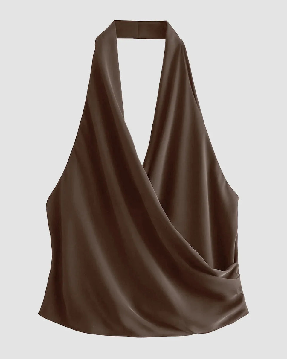 Draped Cowl Halter Neck Top in Xpresso - Littlebox India