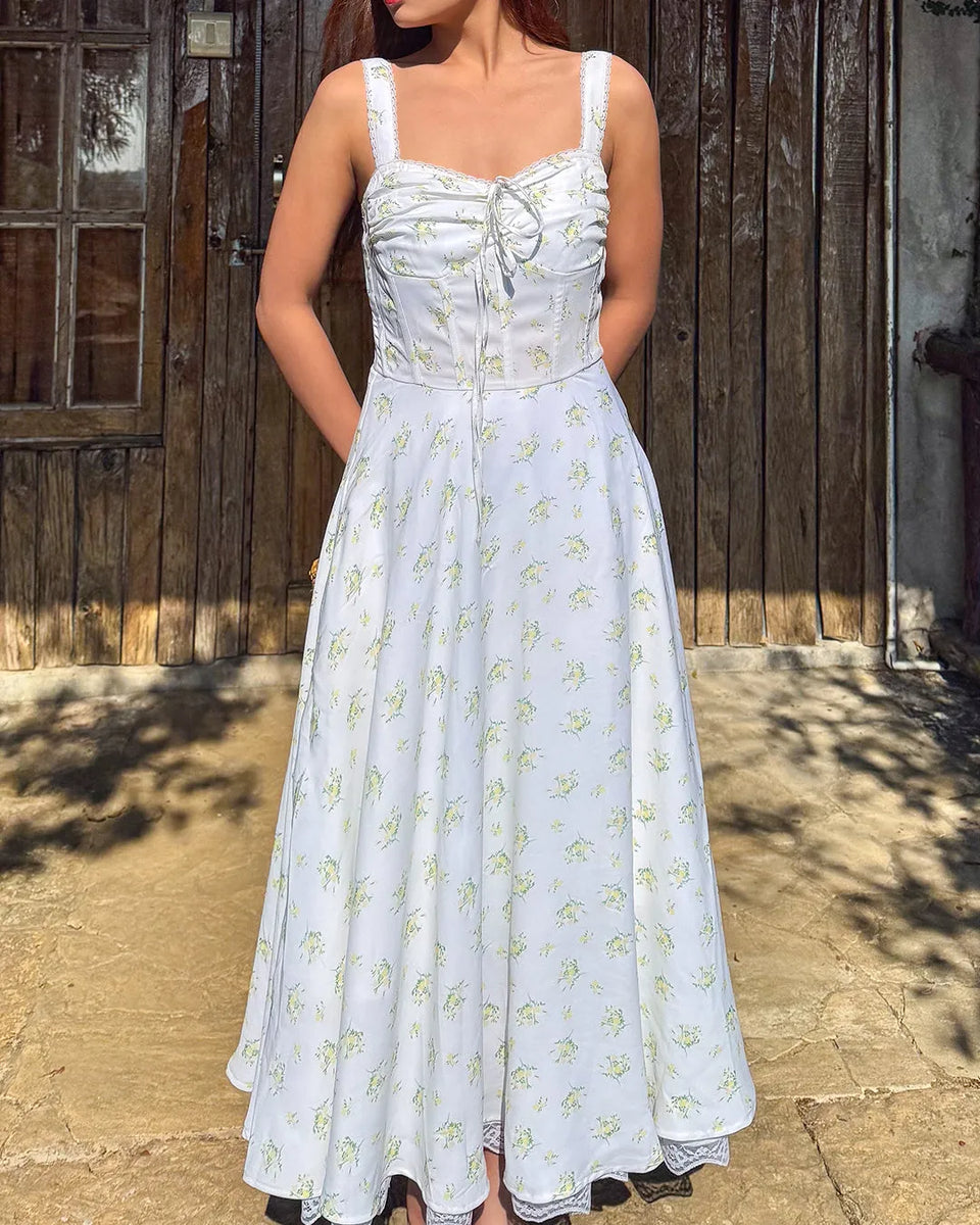 Floral Draped Bustier A Line Maxi Dress - Littlebox India