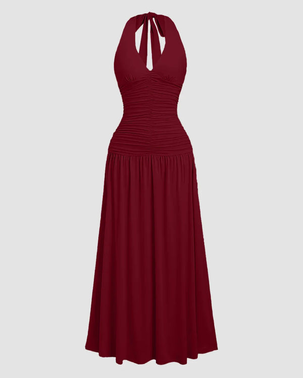 Maroon Halter Neck Backless Maxi Dress – Littlebox India
