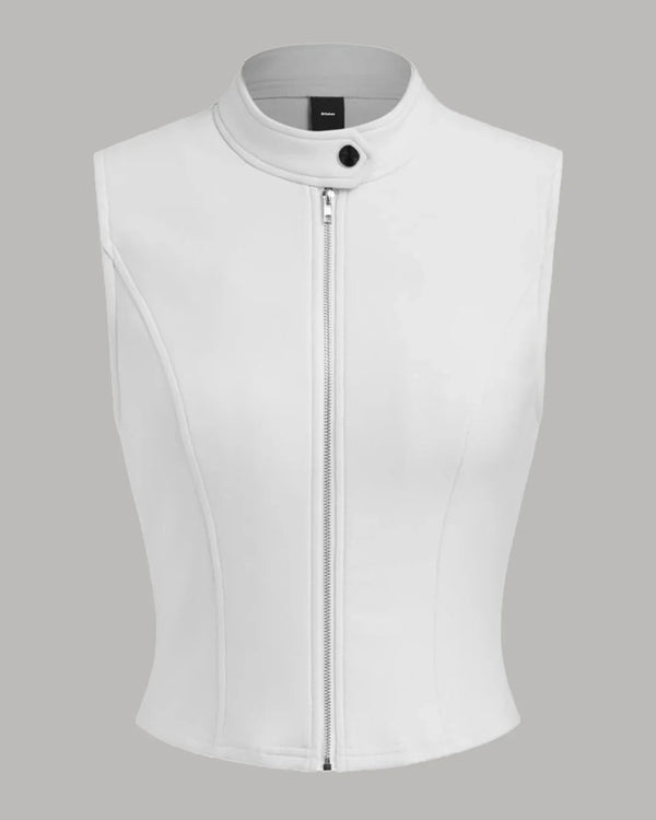 High Neck Zipper Front Tank Top in White - Littlebox India