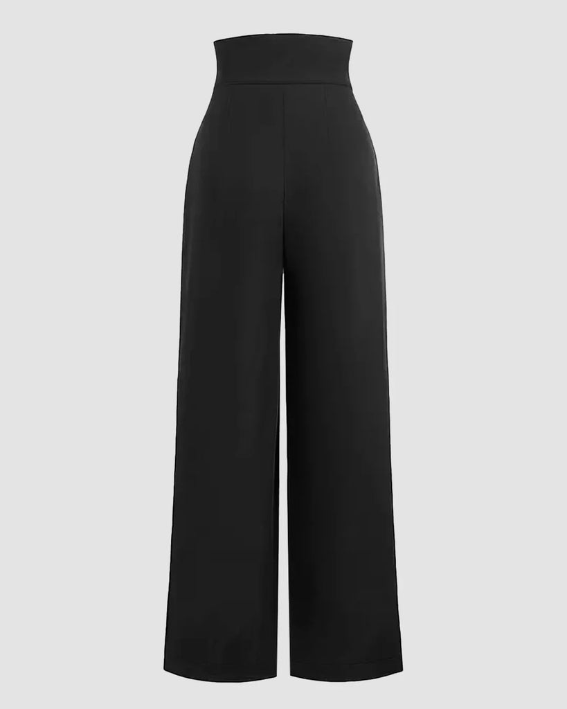 High Rise Button Front Wide Leg Pants in Black - Littlebox India