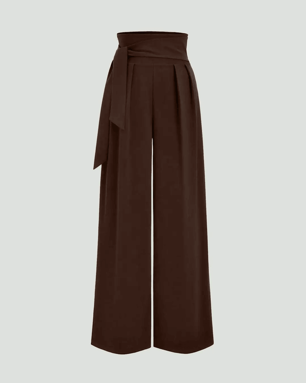 High Waisted Wide Leg Tie Straight Pants In Coco Brown – Littlebox India