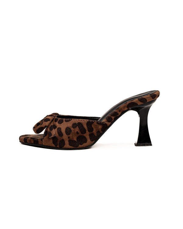 Leopard Print Bow Detail Mule Heels - Littlebox India