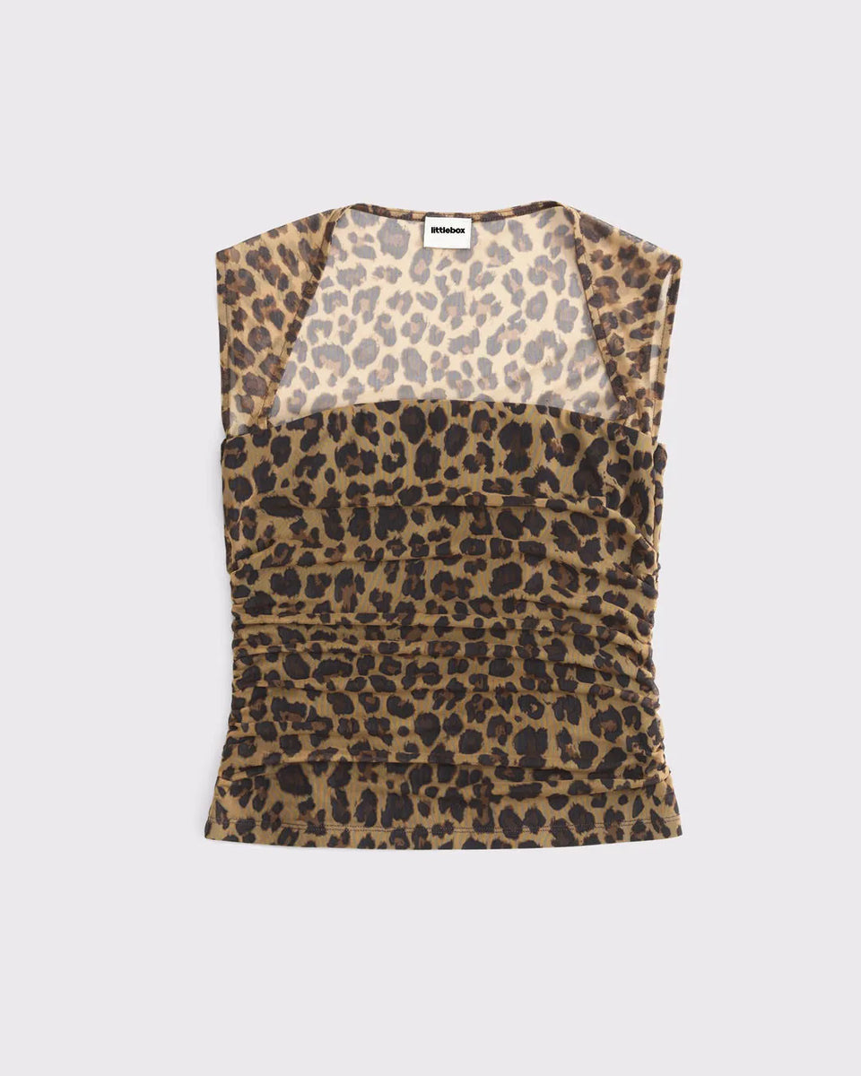 Leopard Print Mesh Panel Fitted Crop Top – Littlebox India