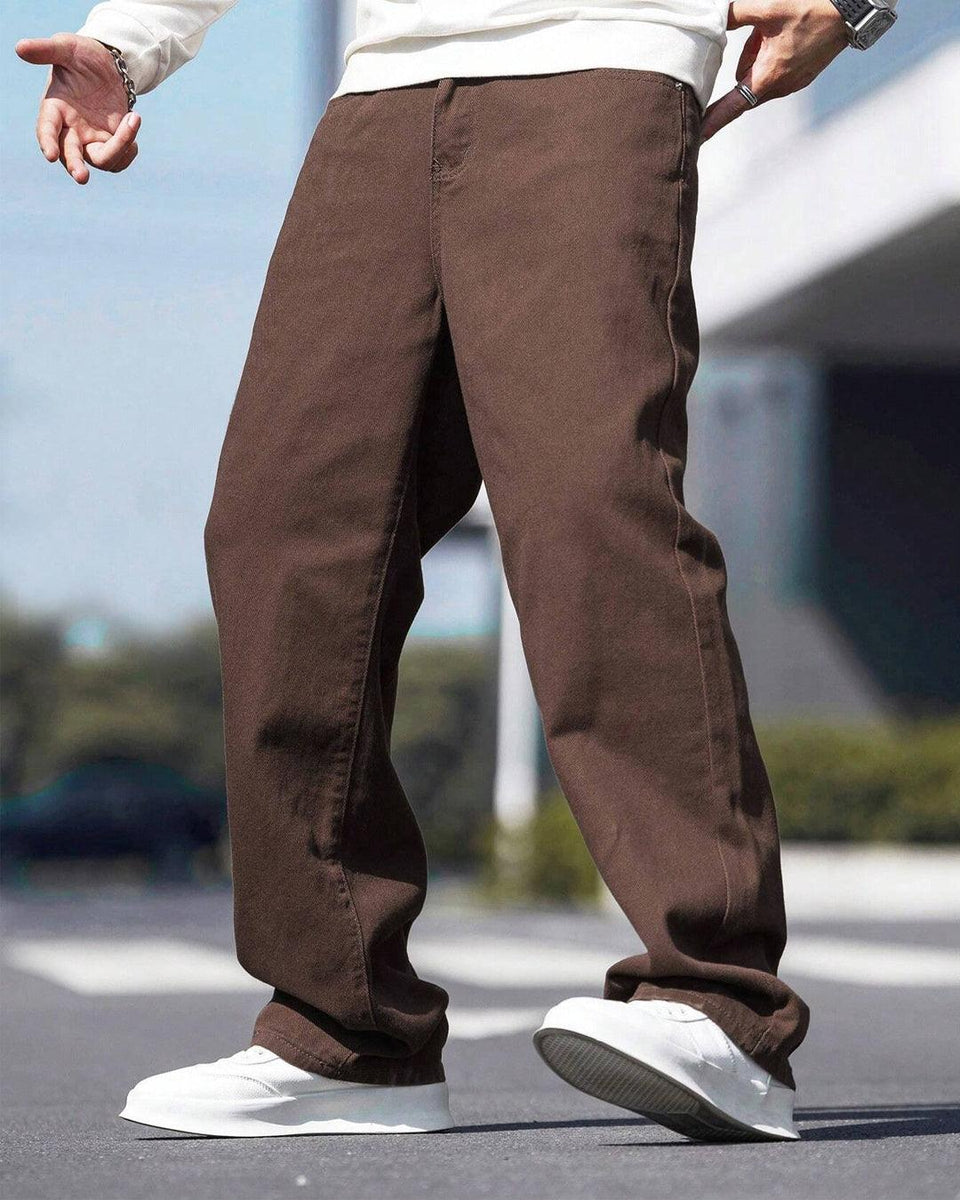 Men Straight Leg Trouser In Brown - Littlebox India