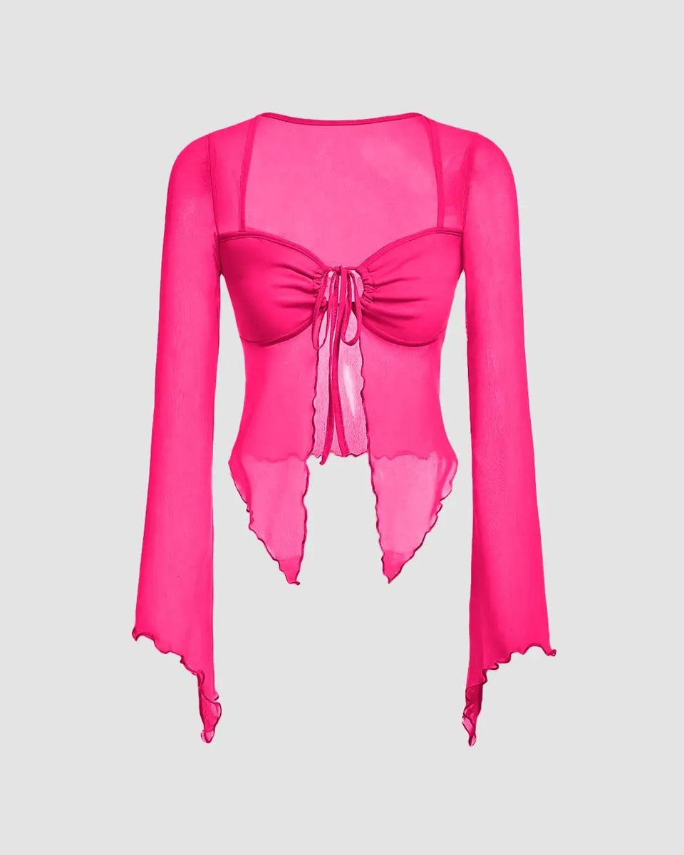Mesh Square Neck Asymmetrical Top In Pink – Littlebox India
