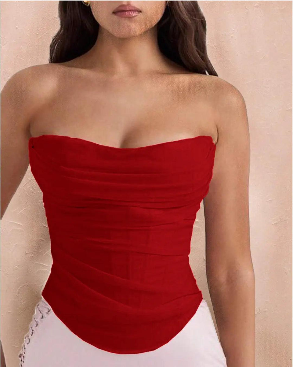 Mesh Strapless Corset Top In Red – Littlebox India