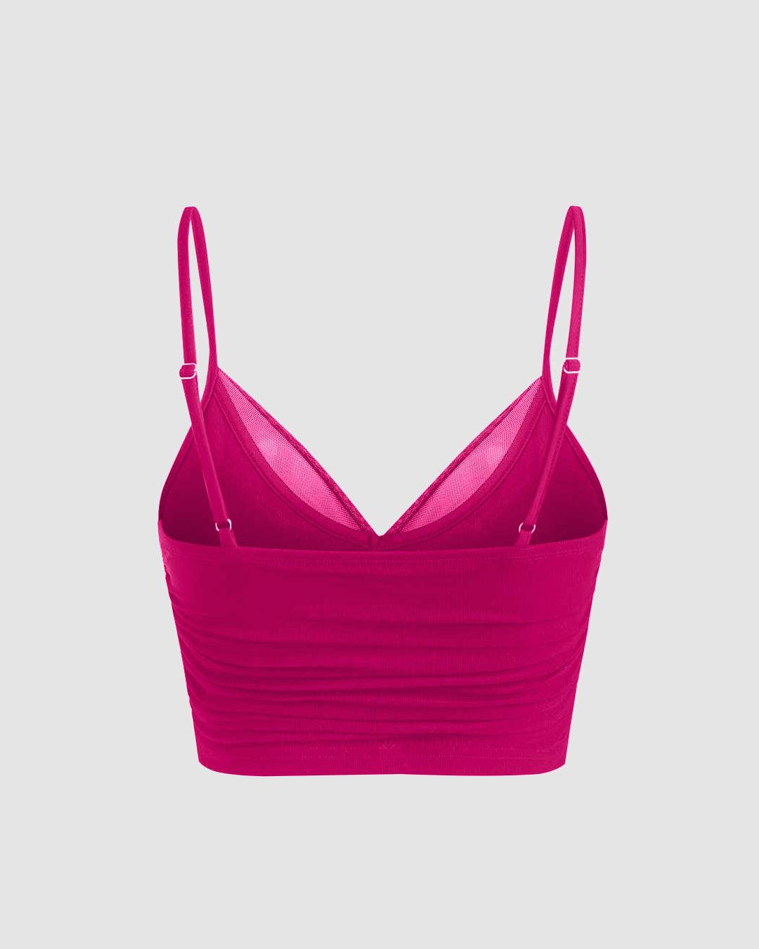 Mesh V-Neck Ruched Strappy Hot Pink Crop Top – Littlebox India