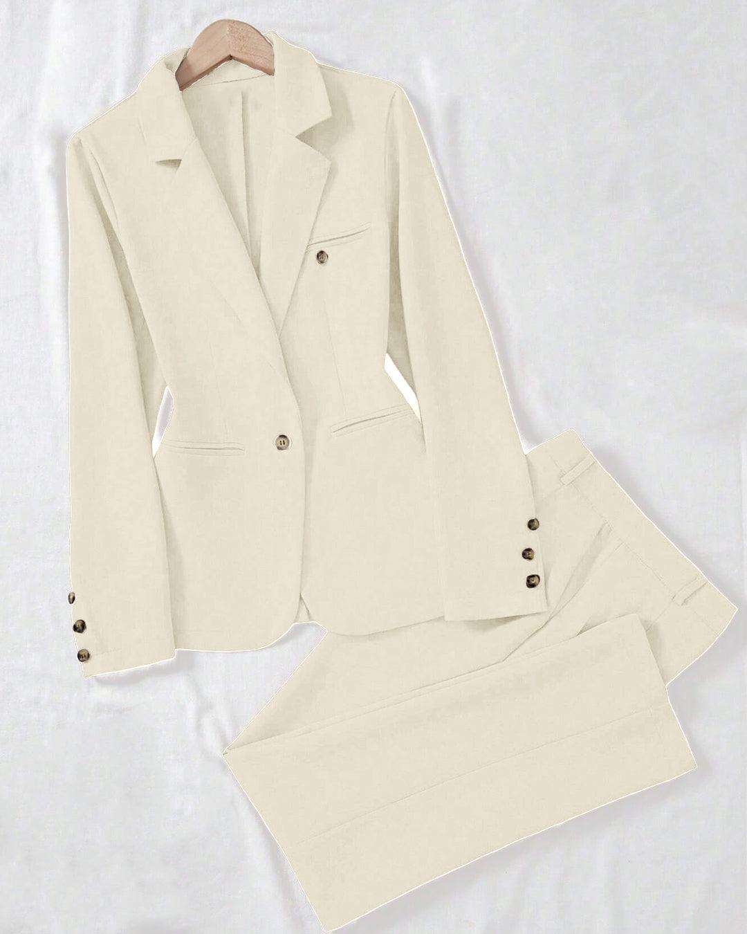 Single Button Suit & Pant Set In Off-White - Littlebox India