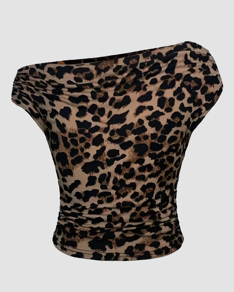 Off-Shoulder Leopard Print Draped Top – Littlebox India