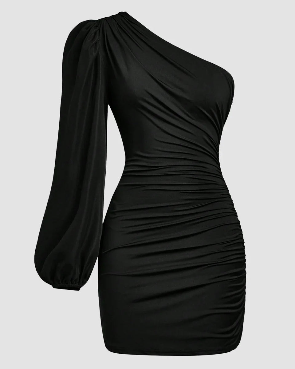 Bodycon Asymmetrical Mini Dress in Black - Littlebox India