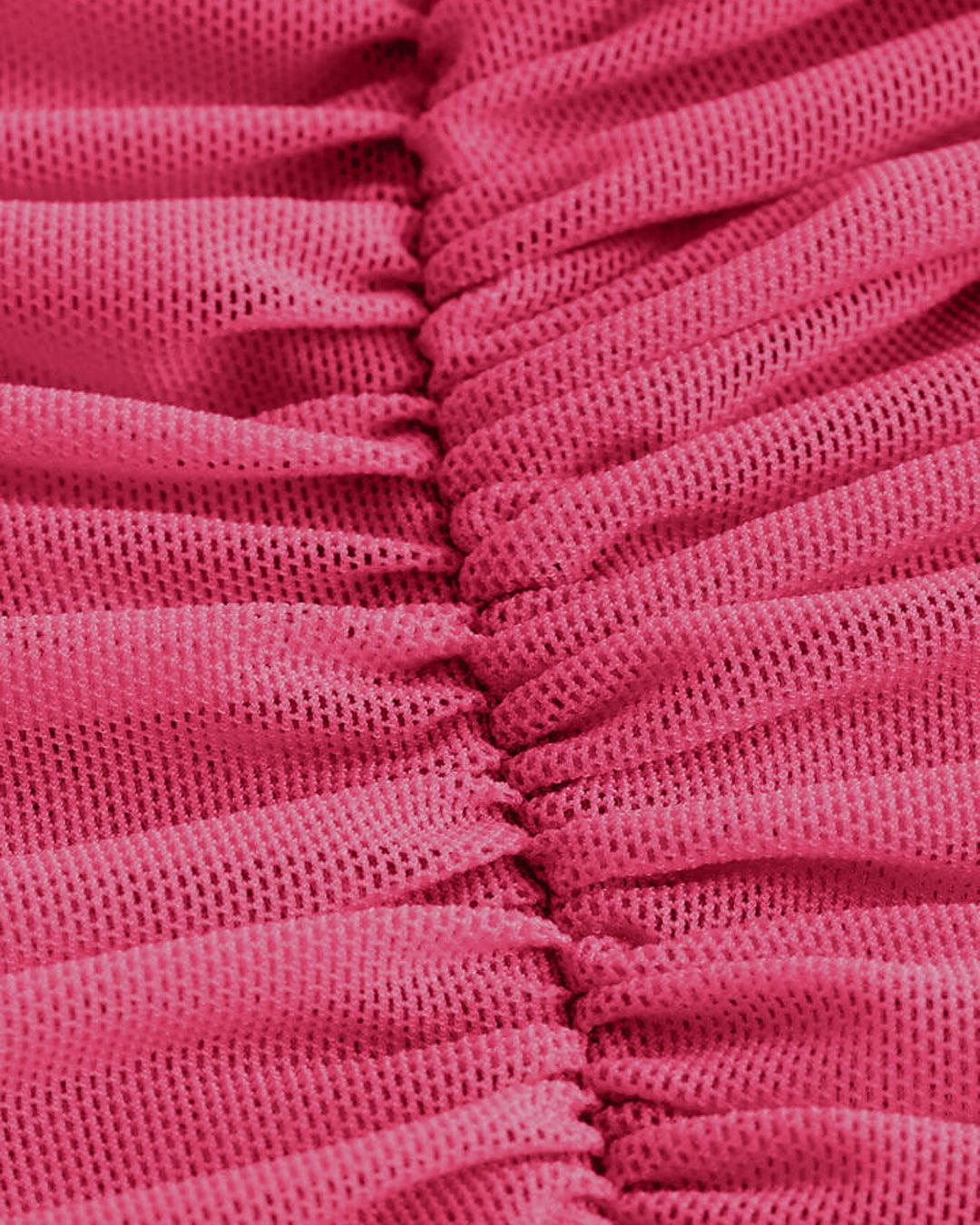 One Shoulder Ruched Waist Slim Fit Hot Pink Mesh Top – Littlebox India