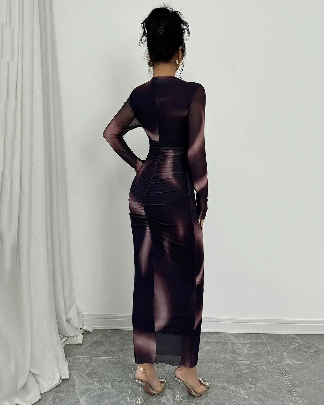 Party Round Neck Bodycon Mesh Maxi Dress – Littlebox India