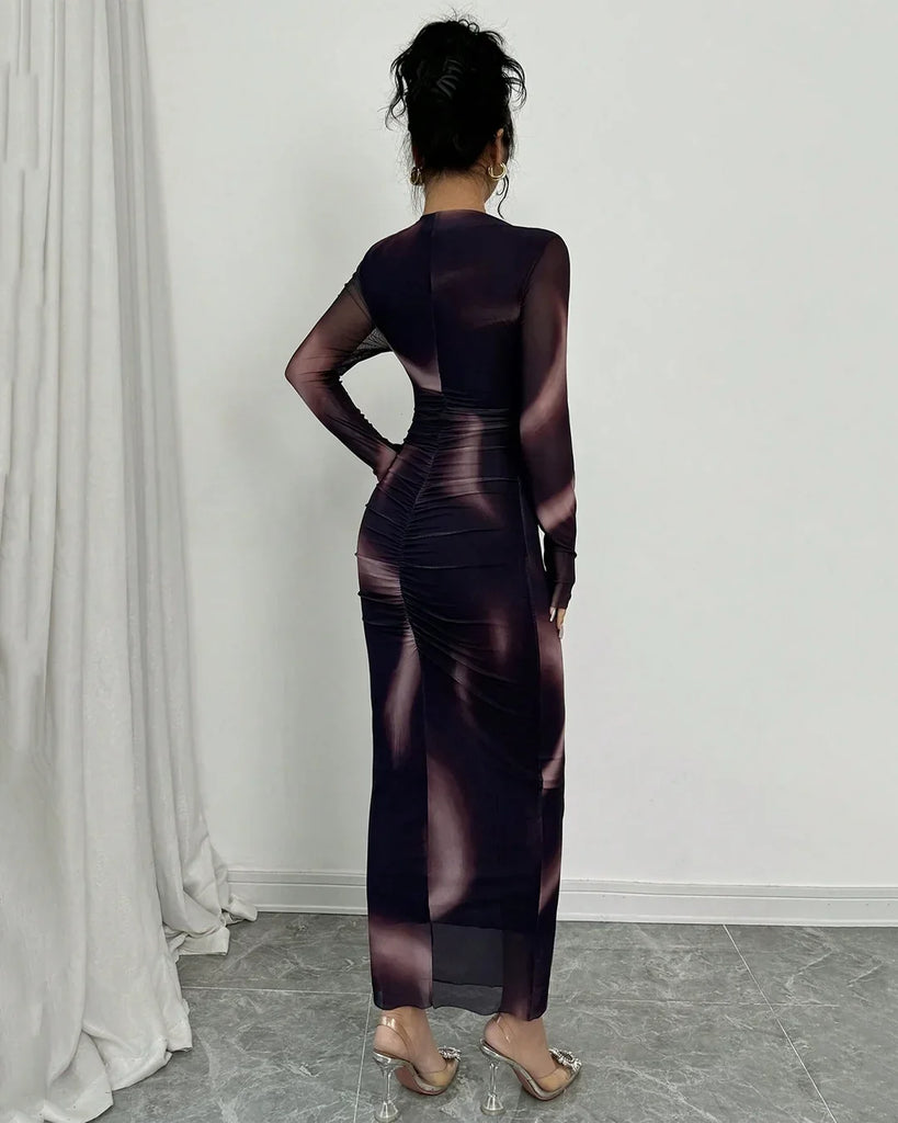 Party Round Neck Bodycon Mesh Maxi Dress – Littlebox India