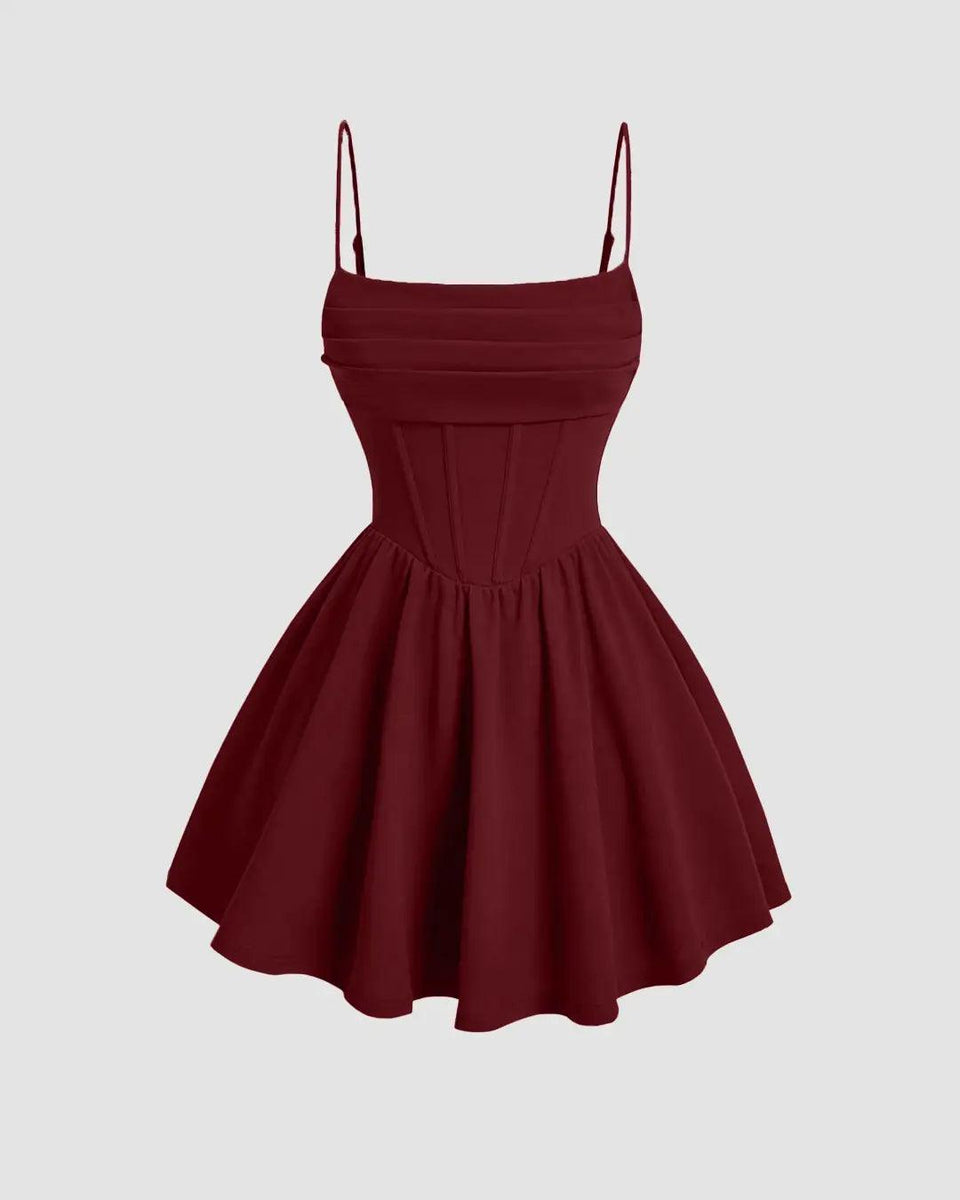 Pleated Waist Cami Short Dress In Maroon - Littlebox India