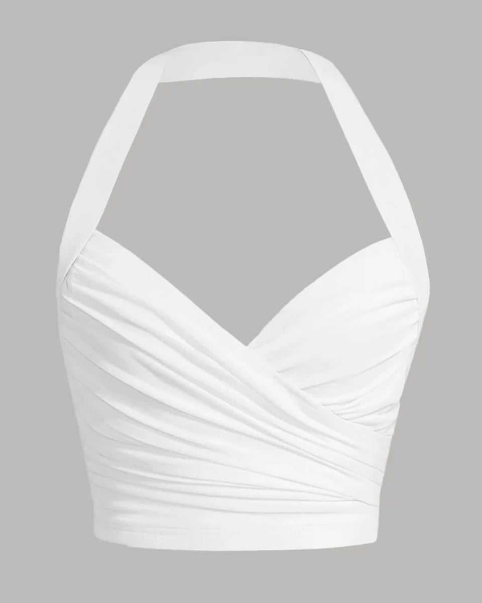 Ruched Wrap Front Halter Top in White - Littlebox India