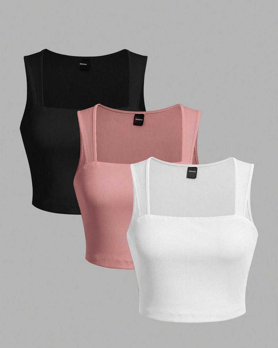 Set Of 3 - Slim-Fit Ribbed Women Tank Tops – Littlebox India