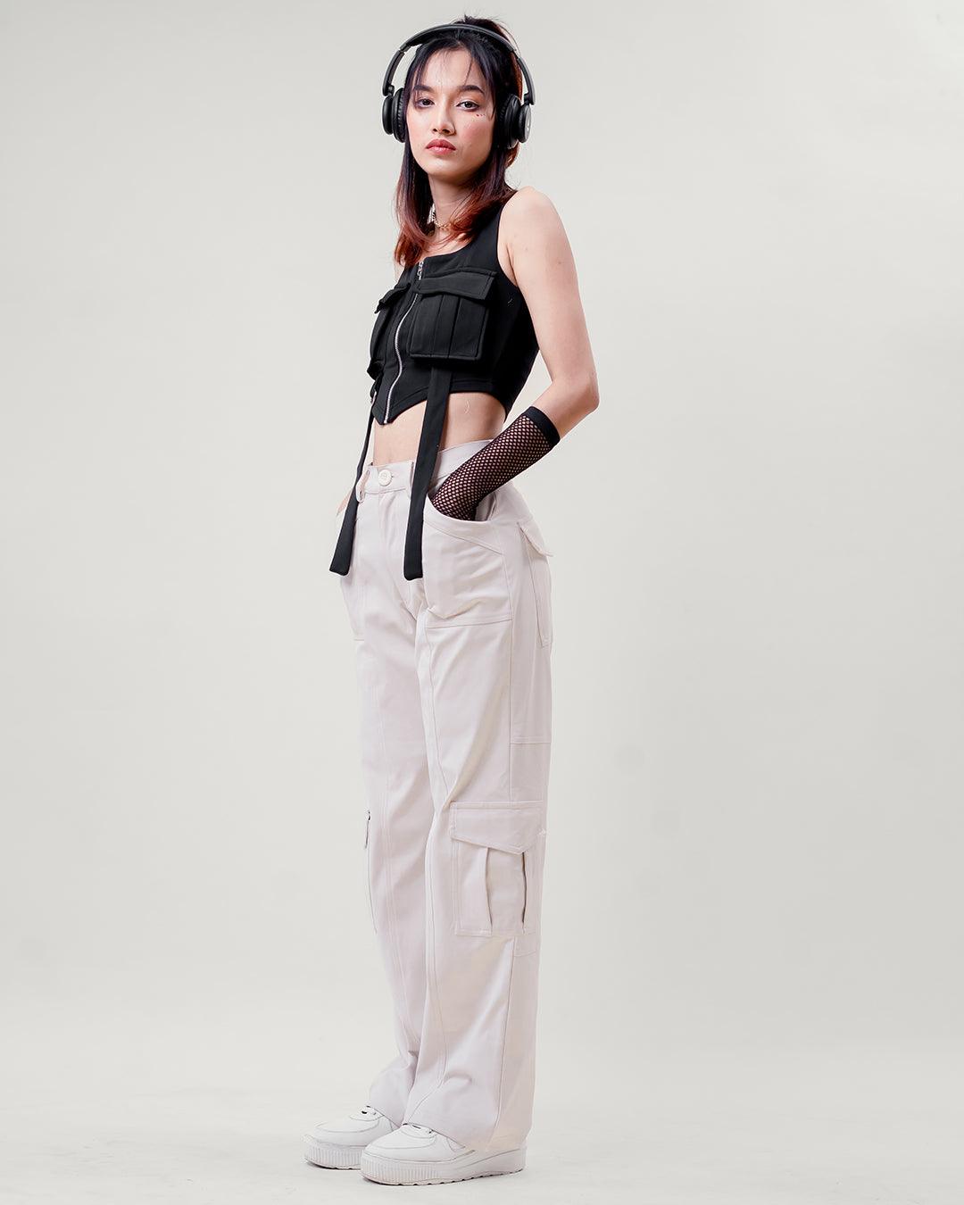 Double Pockets Trending Y2K Cargos In Offwhite – Littlebox India